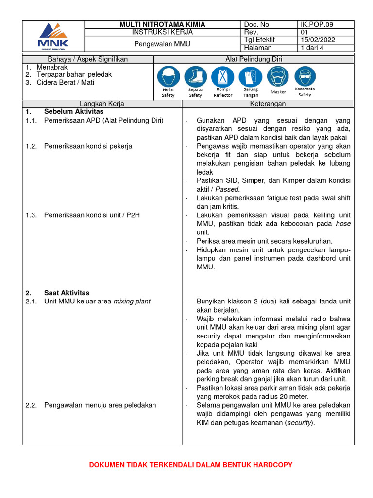 IK - POP.09 Pengawalan MMU Rev.01 | PDF