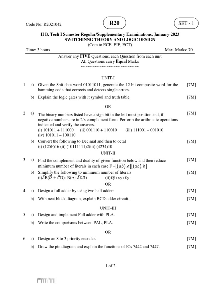 SWITCHINNG THEORY AND LOGIC DESIGN Jan 2023 | PDF | Logic Gate | Computing