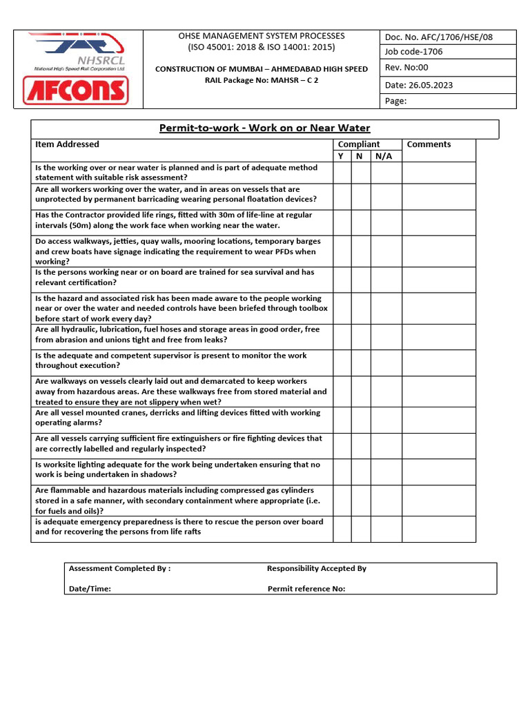 Permit-To-Work - Work On or Near Water | Download Free PDF | Safety ...