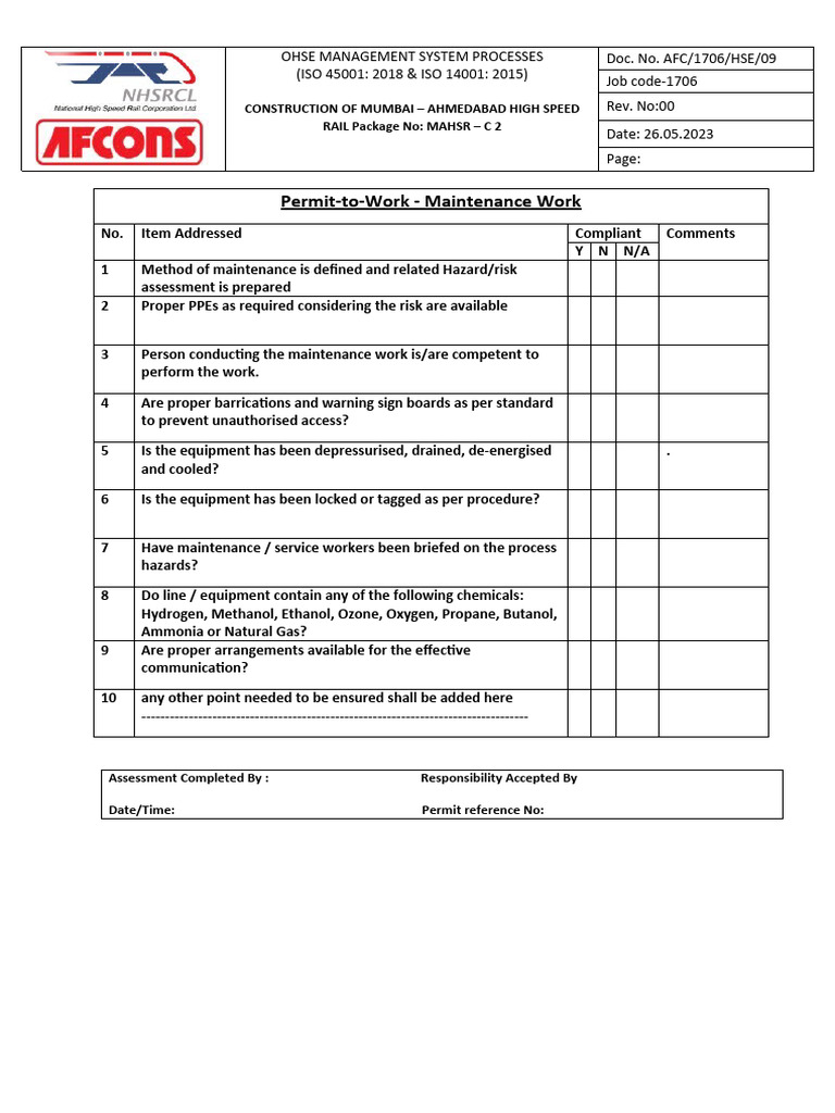 OHSE Management for Rail Construction | PDF