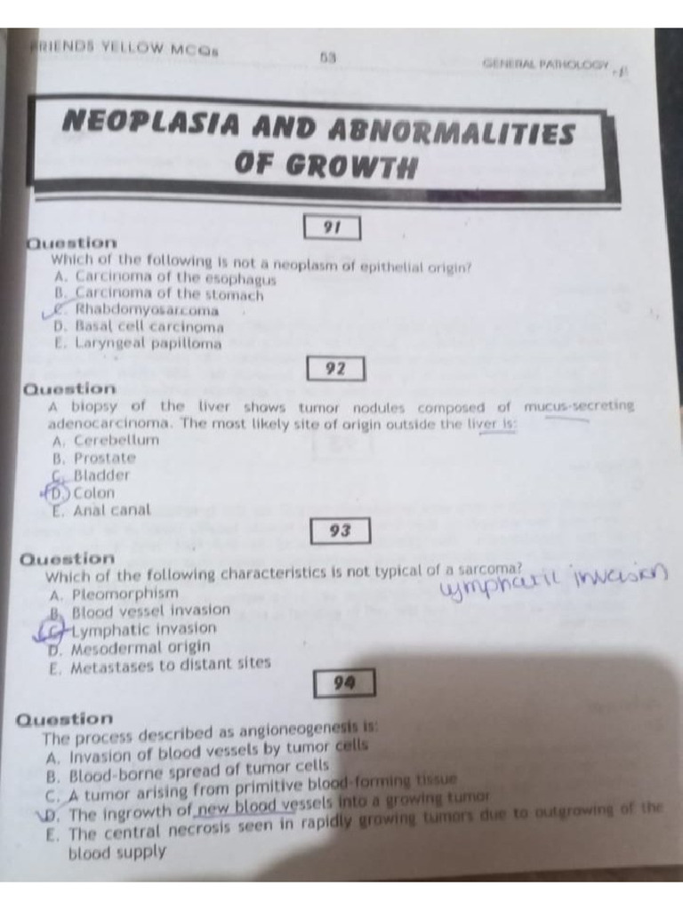 Pathology Neoplasia MCQ'S From Friends Yellow Book | PDF