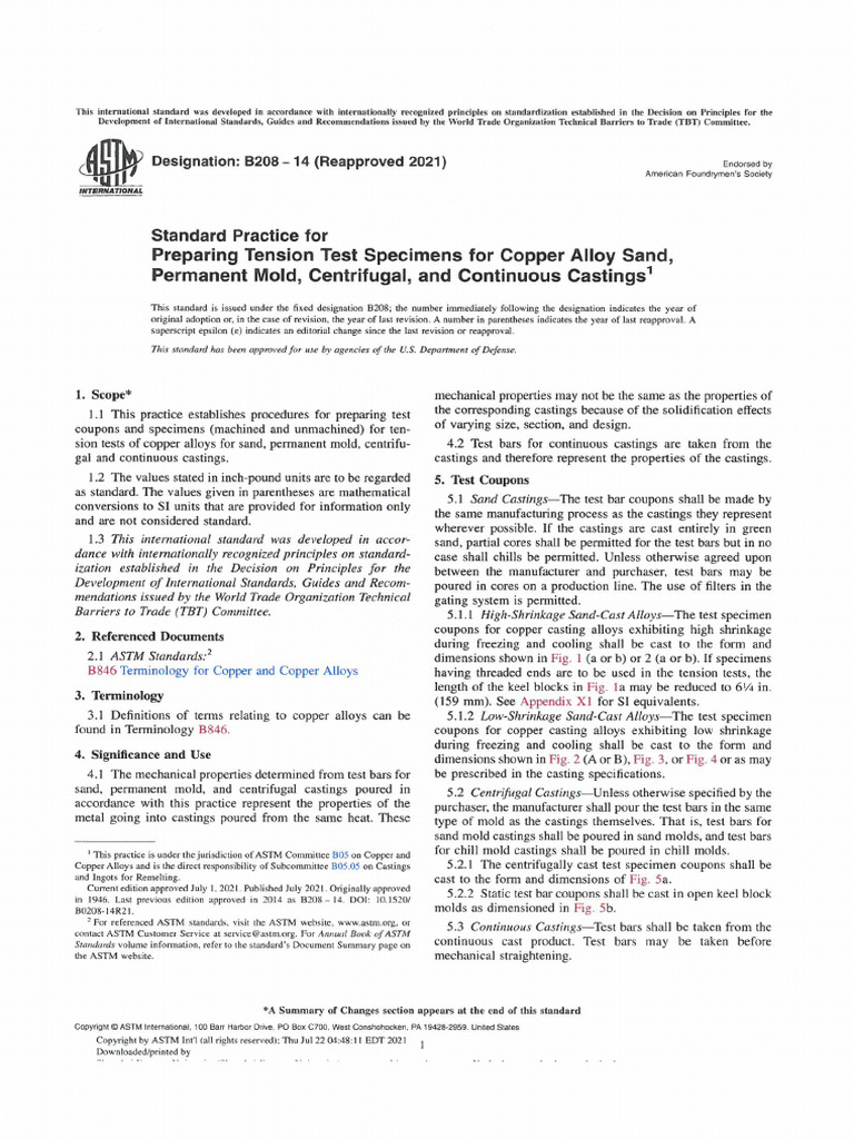 Astm B208-14 (2021) | PDF