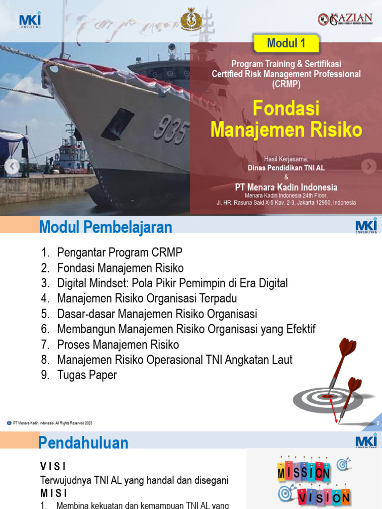 Modul 1 - Program CRMP - Pendahuluan & Fondasi Manajemen Risiko 2023 Edited | PDF