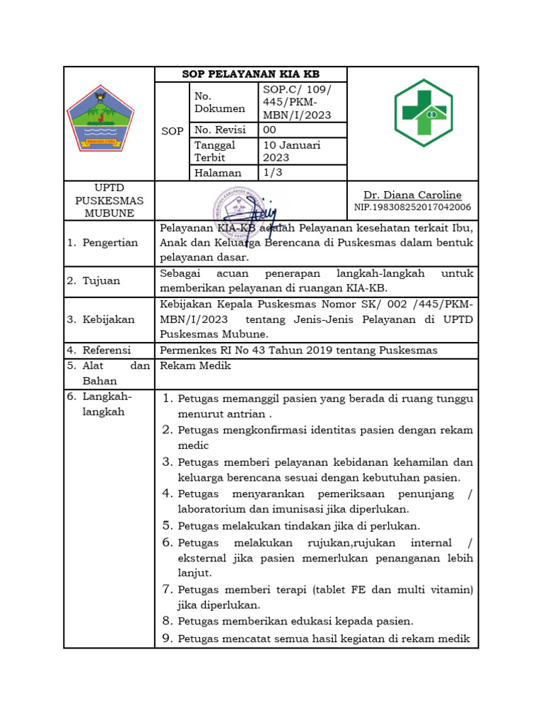 Sop Pelayanan Kia KB | PDF