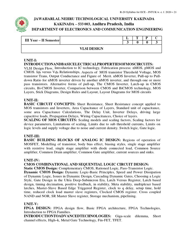 R20-Vlsi SYLLABUS | PDF | Mosfet | Cmos