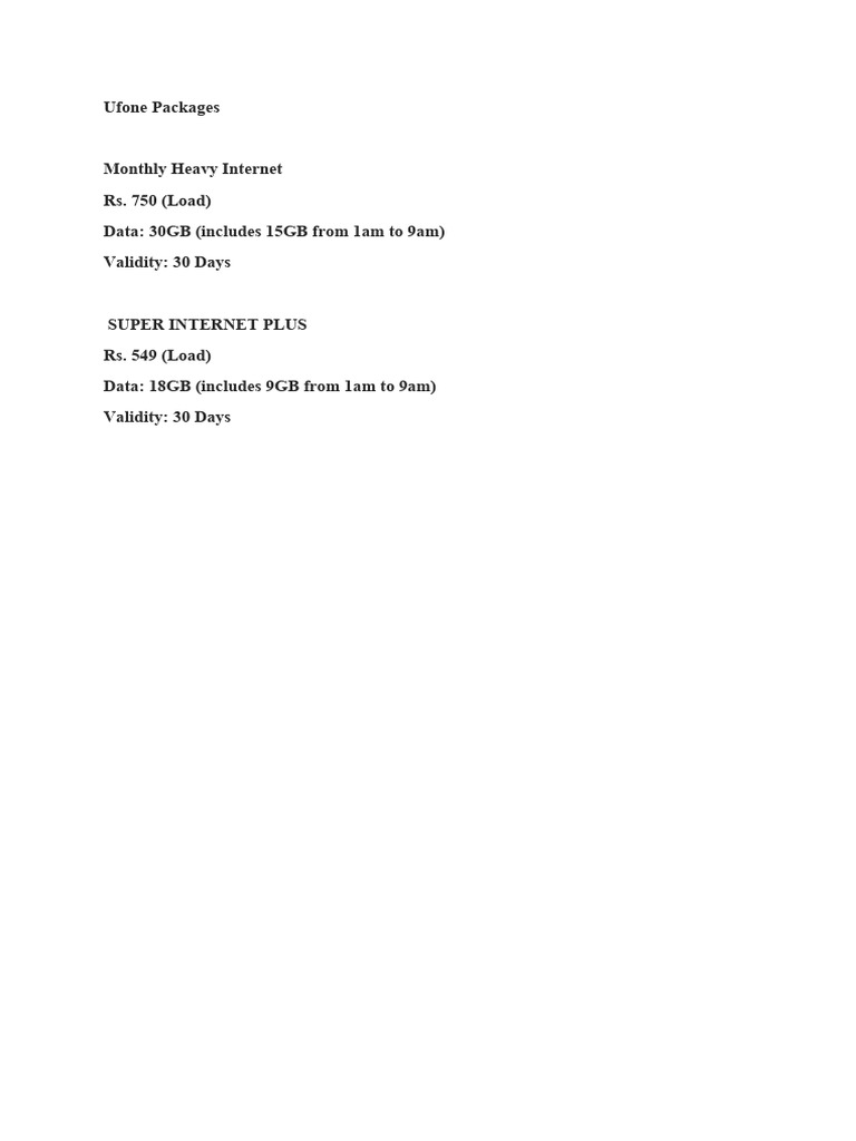 Ufone Packages | PDF