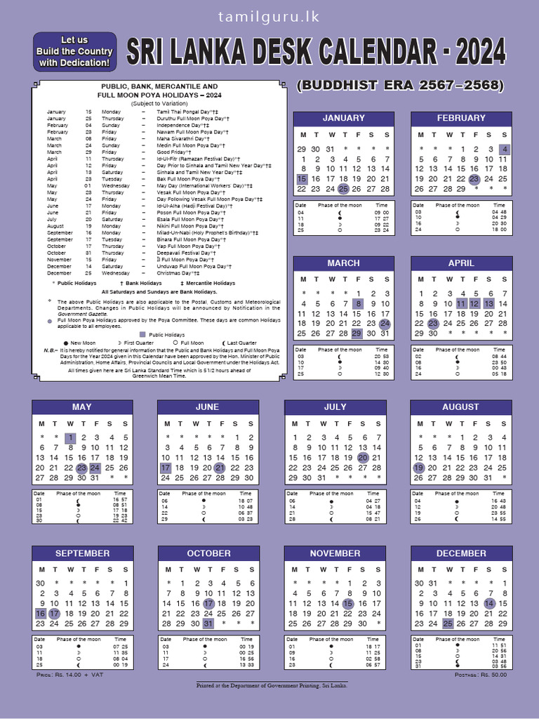 Sri Lanka Calendar 2024 English | PDF | Observances | Religious Holidays