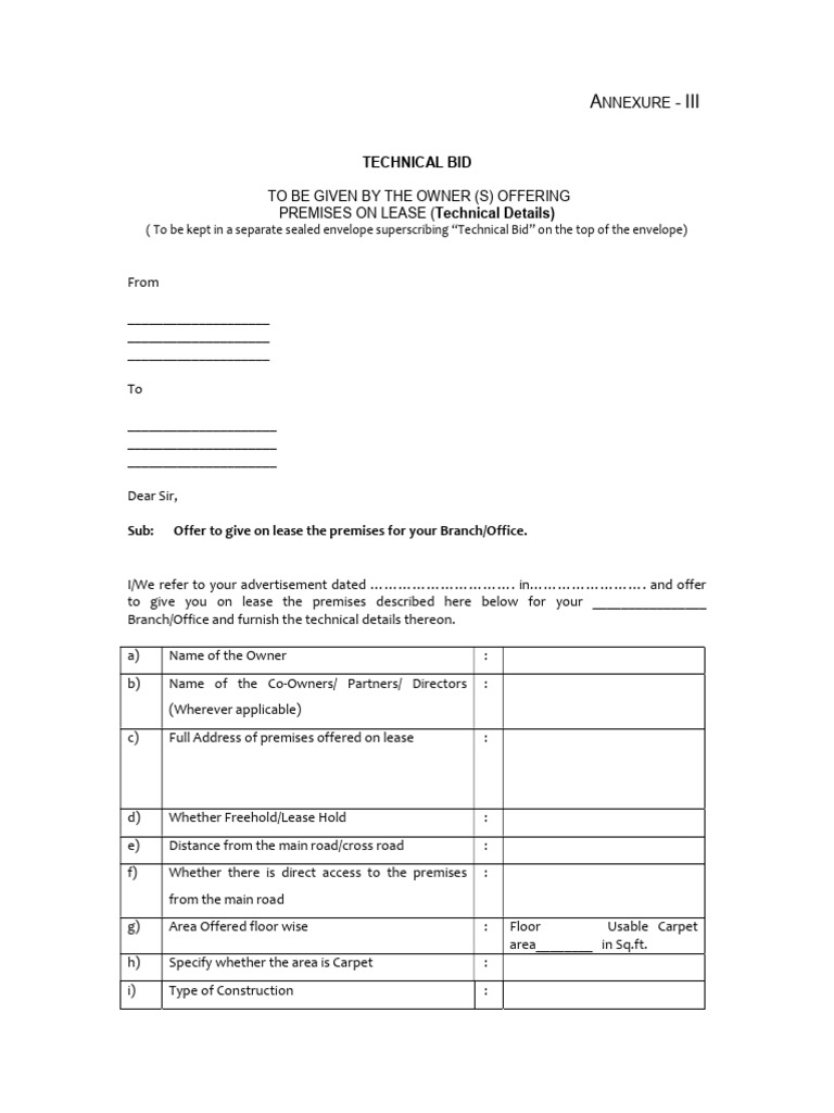 Technical Bid For New Premises 1 | PDF | Buildings And Structures