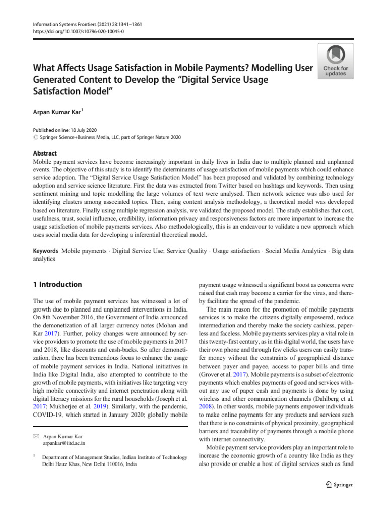 What Affects Usage Satisfaction in Mobile Payments? Modelling User Generated Content To Develop ...