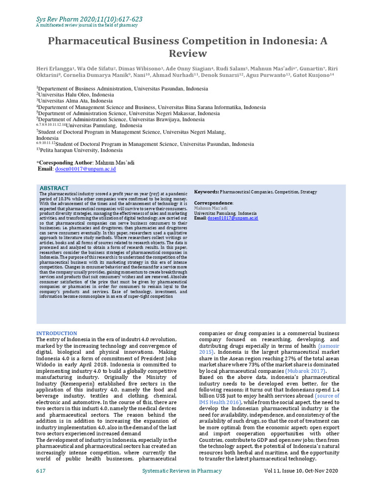 Pharmaceutical Business Competition in Indonesia A Review | PDF ...