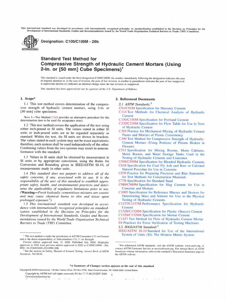 ASTM C109-C109M-20b | PDF