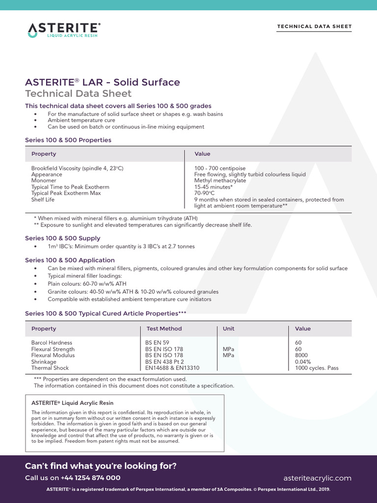 ASTERITE® LAR Solid-Surface Technical-Data-Sheet.1569485525 | PDF ...