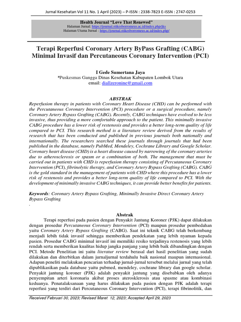 Jurnal | PDF | Percutaneous Coronary Intervention | Coronary Artery Bypass Surgery