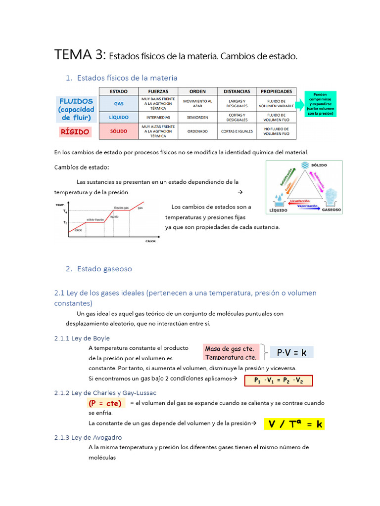 Tema 3 (Estados Físicos de La Materia. Cambios de Estado) | PDF | Gases | Líquidos