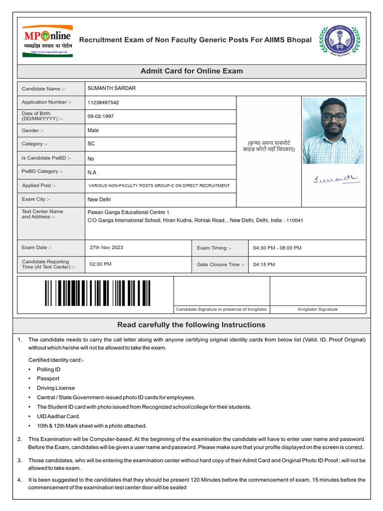 Admit Card | PDF | Identity Document | Access Control
