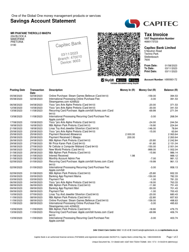 Account Statement | Download Free PDF | Payments | Fee