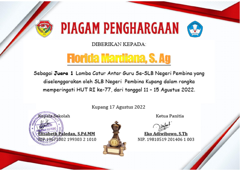 PIAGAM LOMBA CATUR THN 2022 | PDF