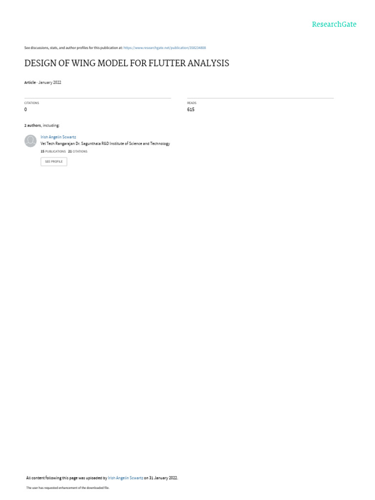 Design of Wing Model For Flutter Analysis: January 2022 | PDF | Airfoil | Structural Analysis