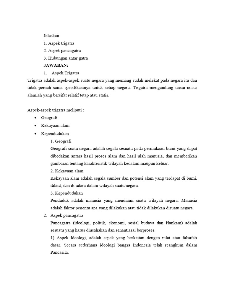 Aspek Trigatra dan Pancagatra Negara | PDF
