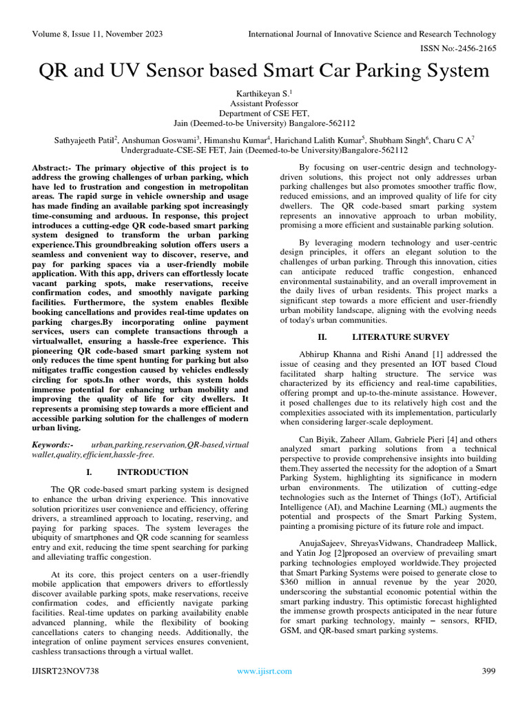 QR and UV Sensor Based Smart Car Parking System | PDF | Parking | Internet Of Things