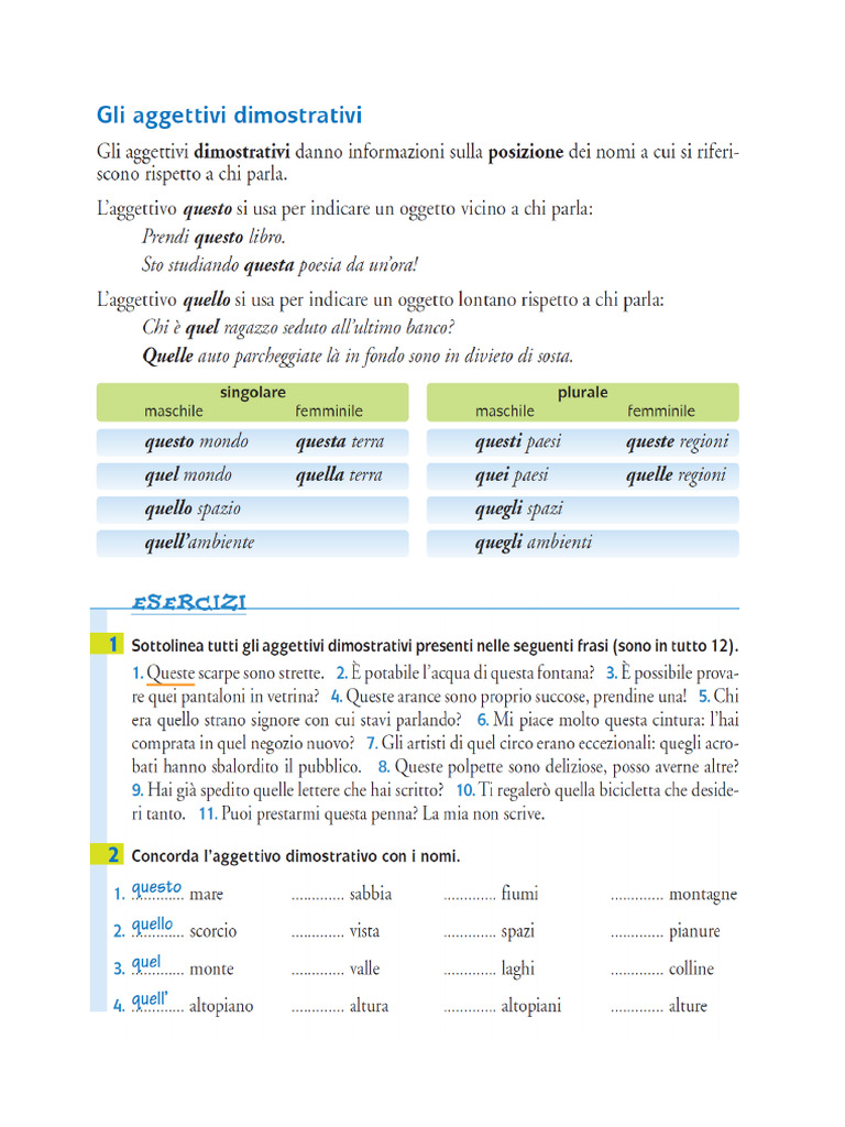Aggettivi Dimostrativi | PDF
