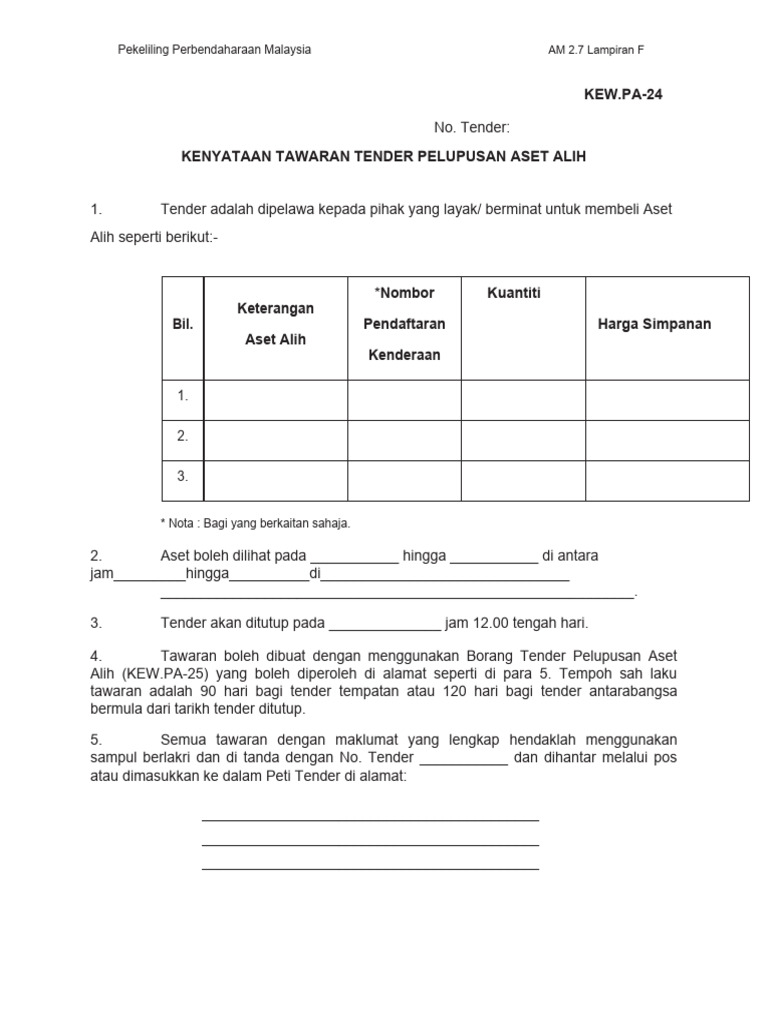 Tender Pelupusan Aset Alih | PDF | Pengelolaan Keuangan & Uang