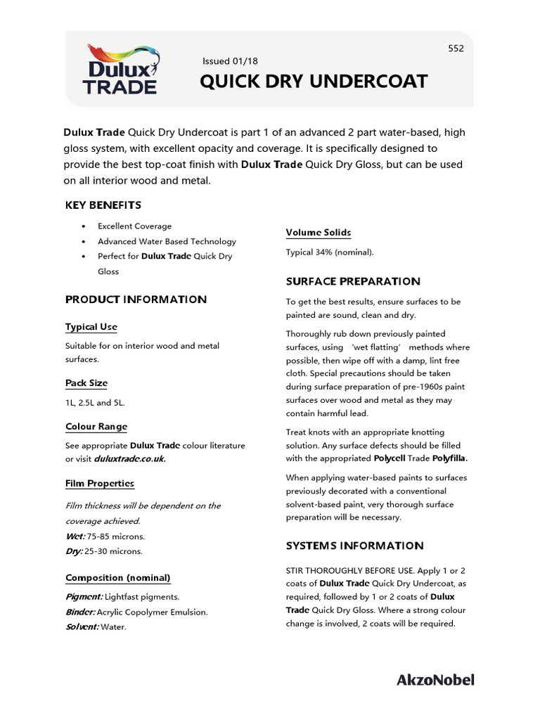 DT 552 - Quick Dry Undercoat | PDF | Paint | Materials