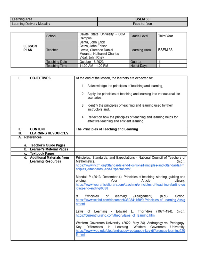 Principles of Teaching and Learning | PDF | Learning | Constructivism ...