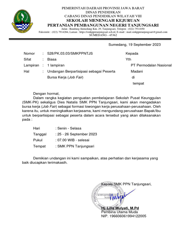 Undangan Job Fair SMK PPN Tanjungsari | PDF