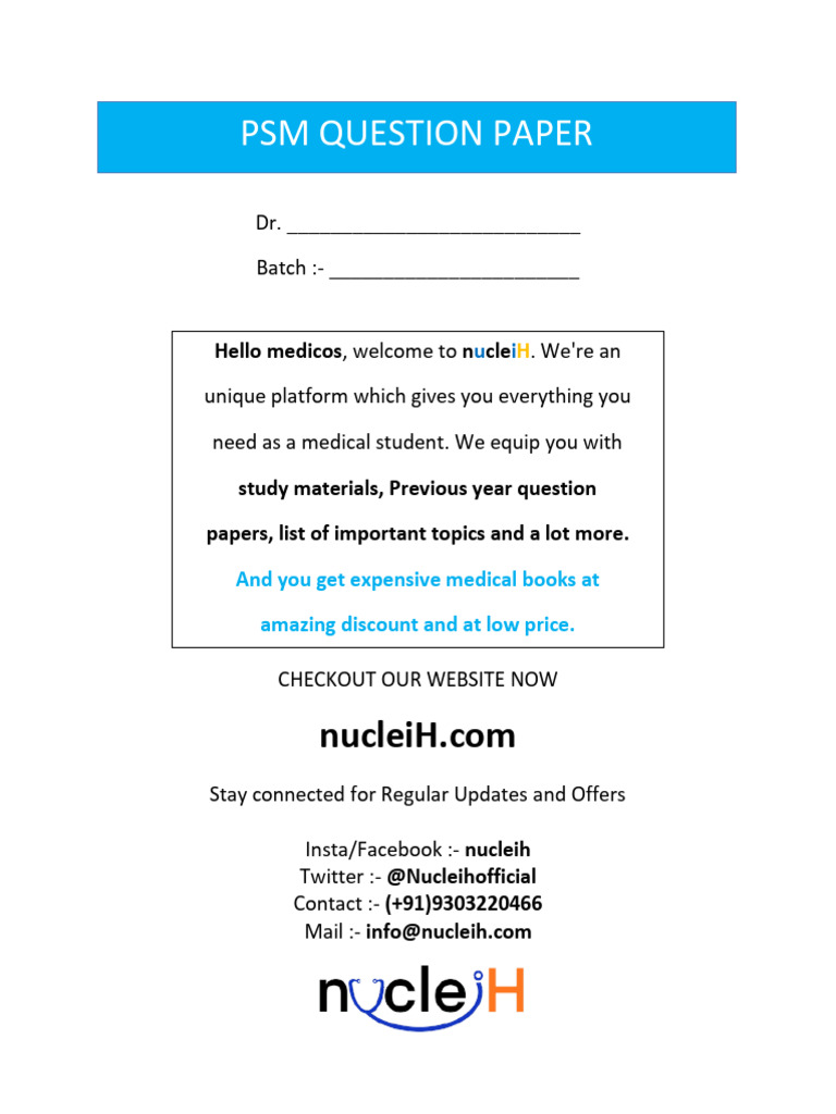 PSM Previous Year Question Papers | Download Free PDF | Public Health | Epidemiology