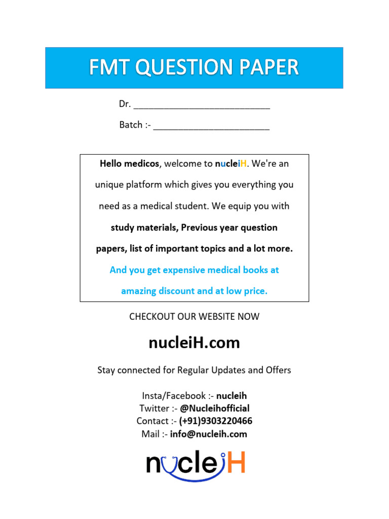 FMT Previous Year Paper | PDF | Autopsy | Medical Jurisprudence