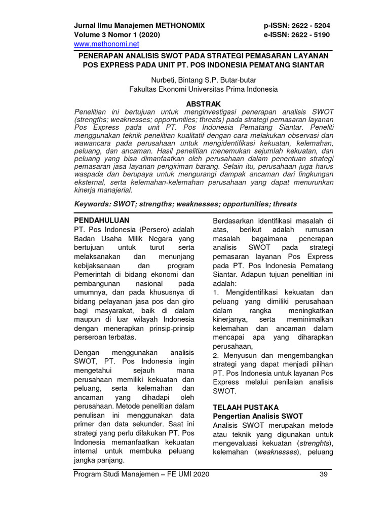 Penerapan Analisis Swot Pada Strategi Pemasaran Layanan Pdf