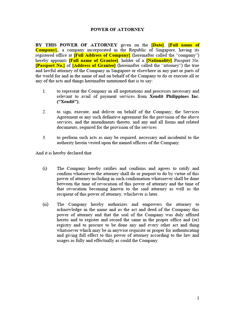XenPH +SG+Power+of+Attorney+ (Template) | Download Free PDF | Private ...