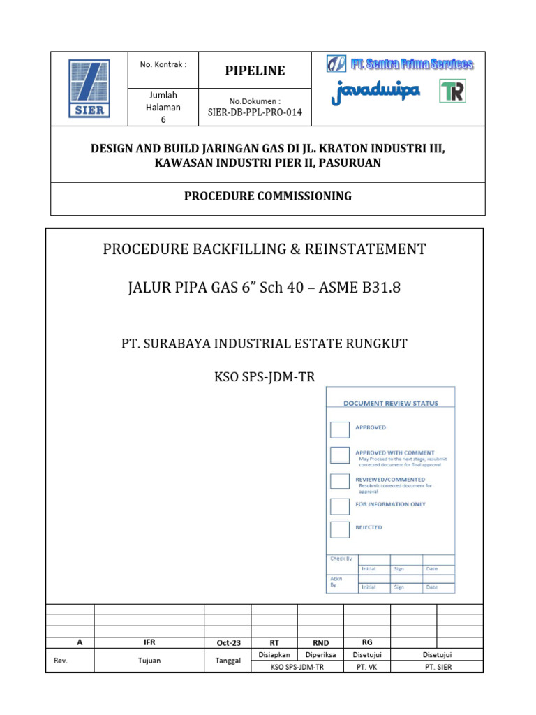 Sier-Db-Ppl-Pro-012 Prosedur Backfilling & Reinstatement | PDF ...