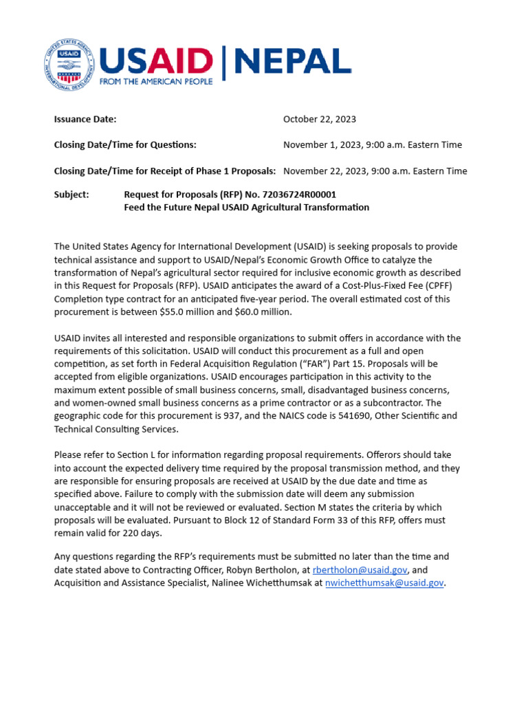 USAID Nepal Agricultural Transformation RFP | PDF | Request For ...