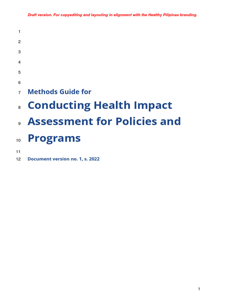 Draft Methods Guide On The Conduct of HIA For Policies and Programs ...