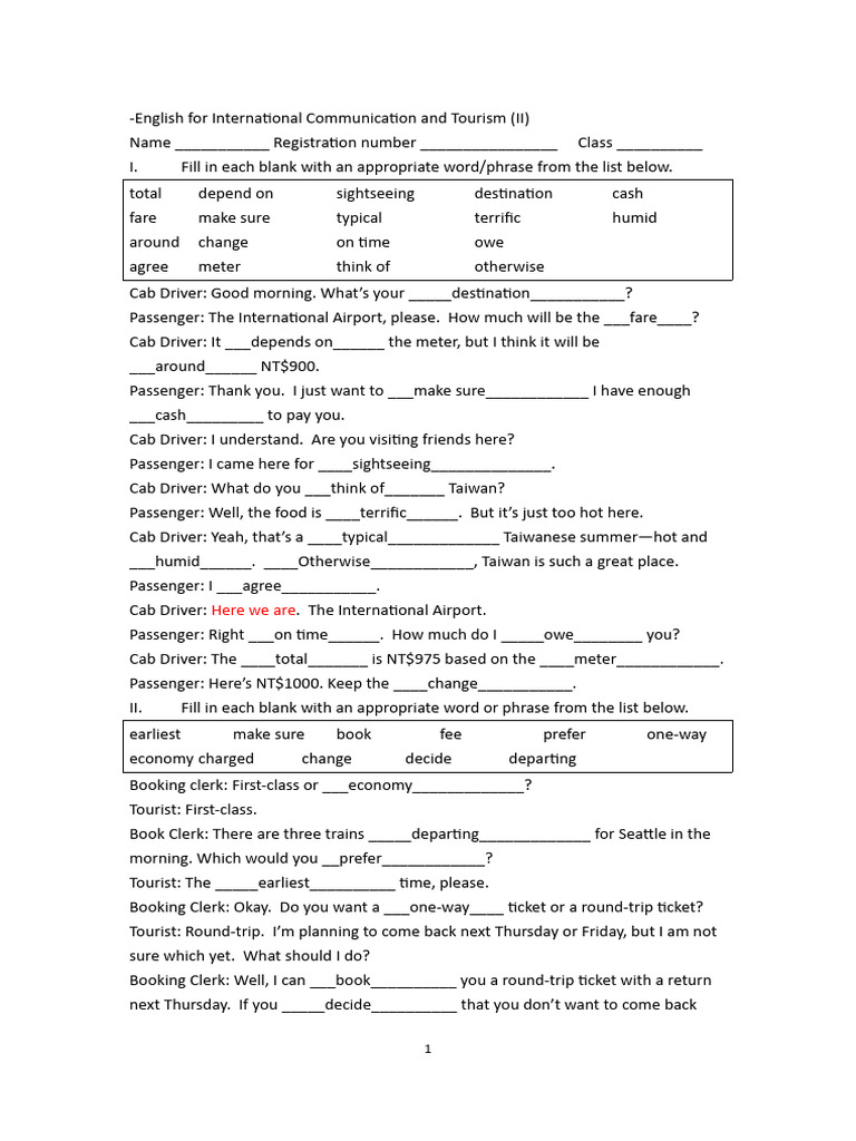 English for Tourism: Key Vocabulary Exercises | PDF | Tourism | Airport