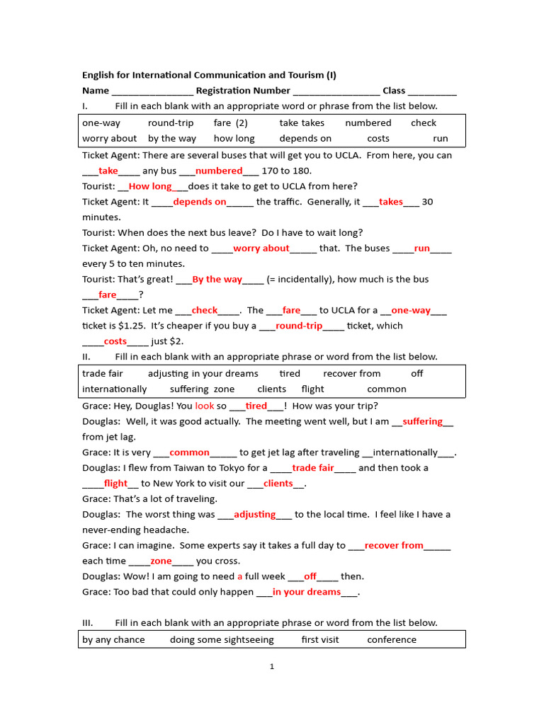 Tourism English ALL Answer | PDF | Customs | Airport