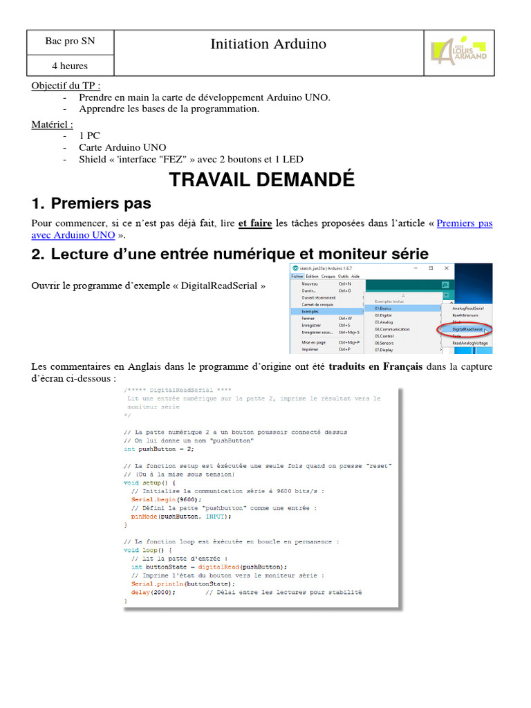 Tp 18 Initiation Arduino Pdf Arduino Programme Informatique 3915