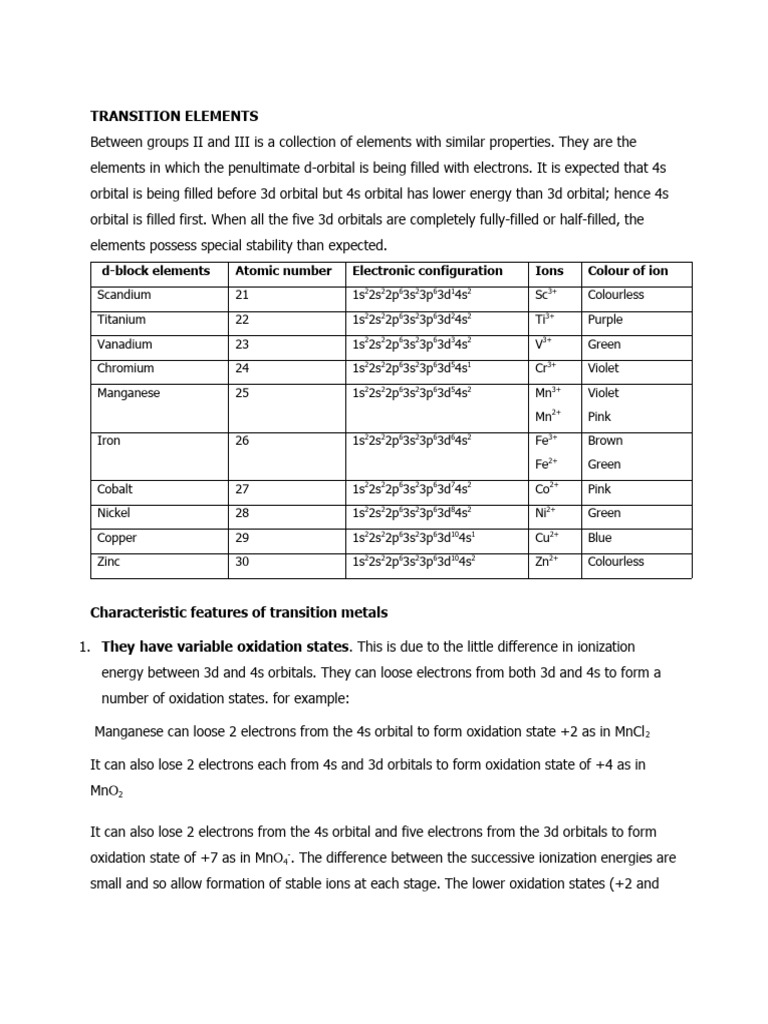 Transition Elements | PDF | Transition Metals | Ion