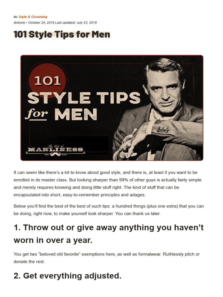 101 Style Tips For Men - The Art of Manliness | PDF | Clothing | Necktie