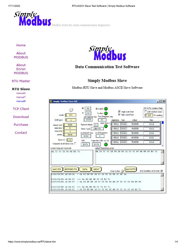 RTU - ASCII Slave Test Software - Simply Modbus Software | Download ...