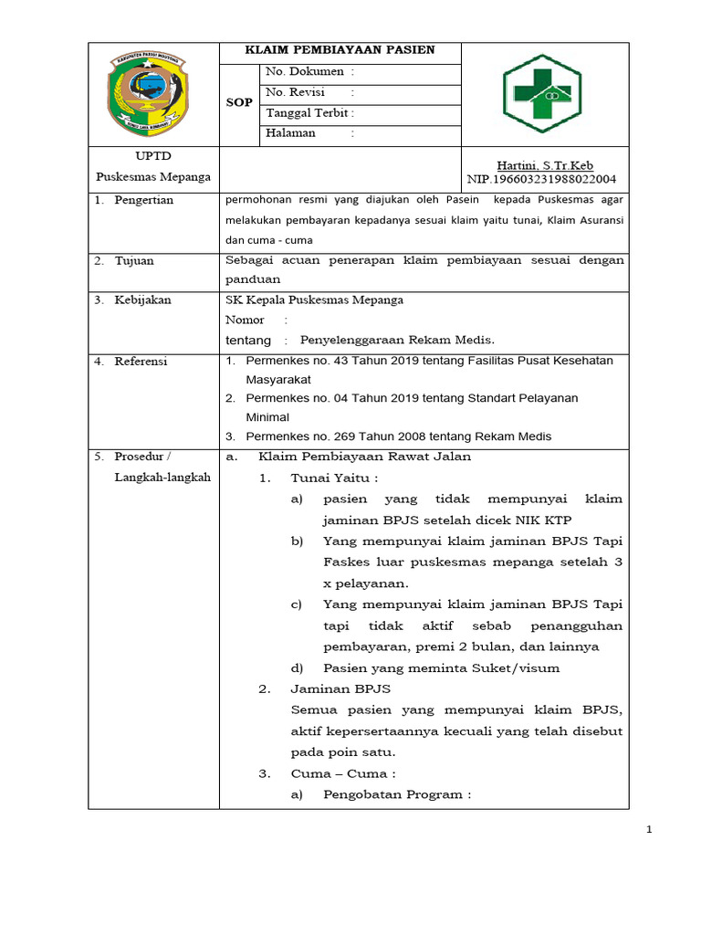 Prosedur Klaim Pembiayaan Pasien Puskesmas | PDF