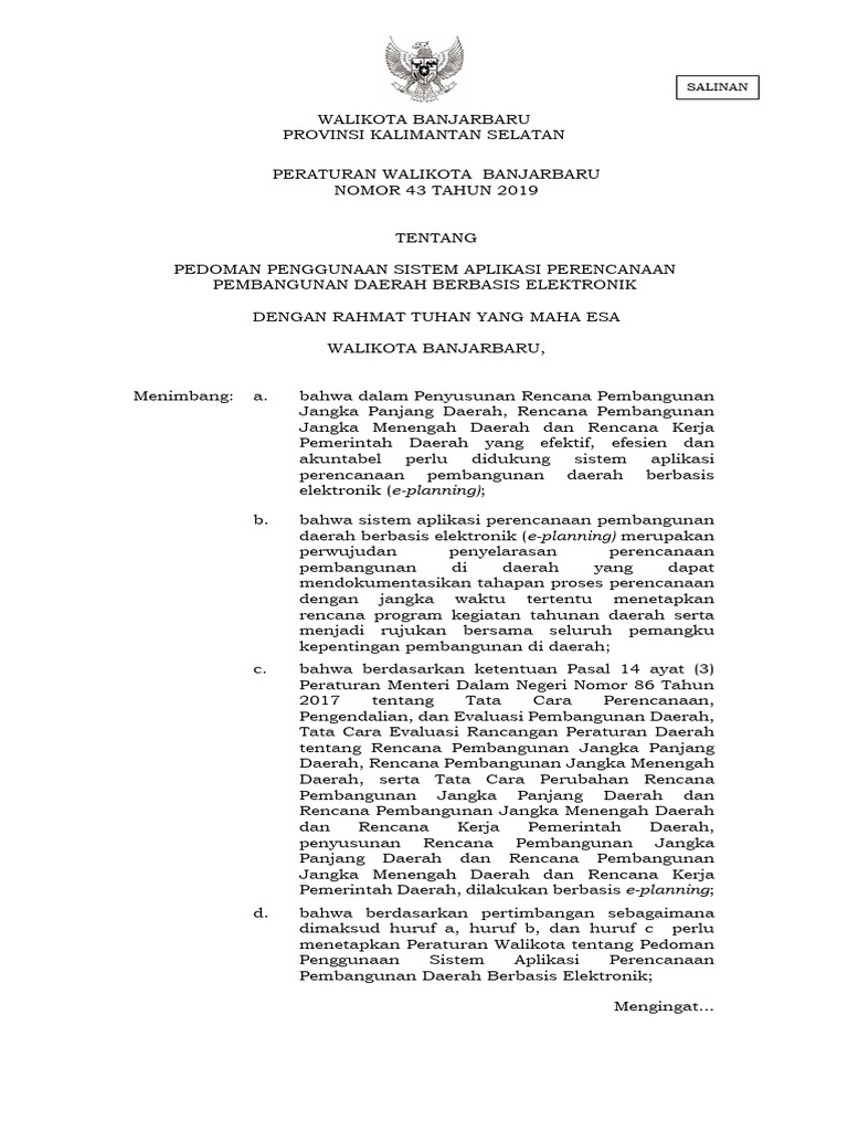 Perwal 43 Tahun 2019 | PDF