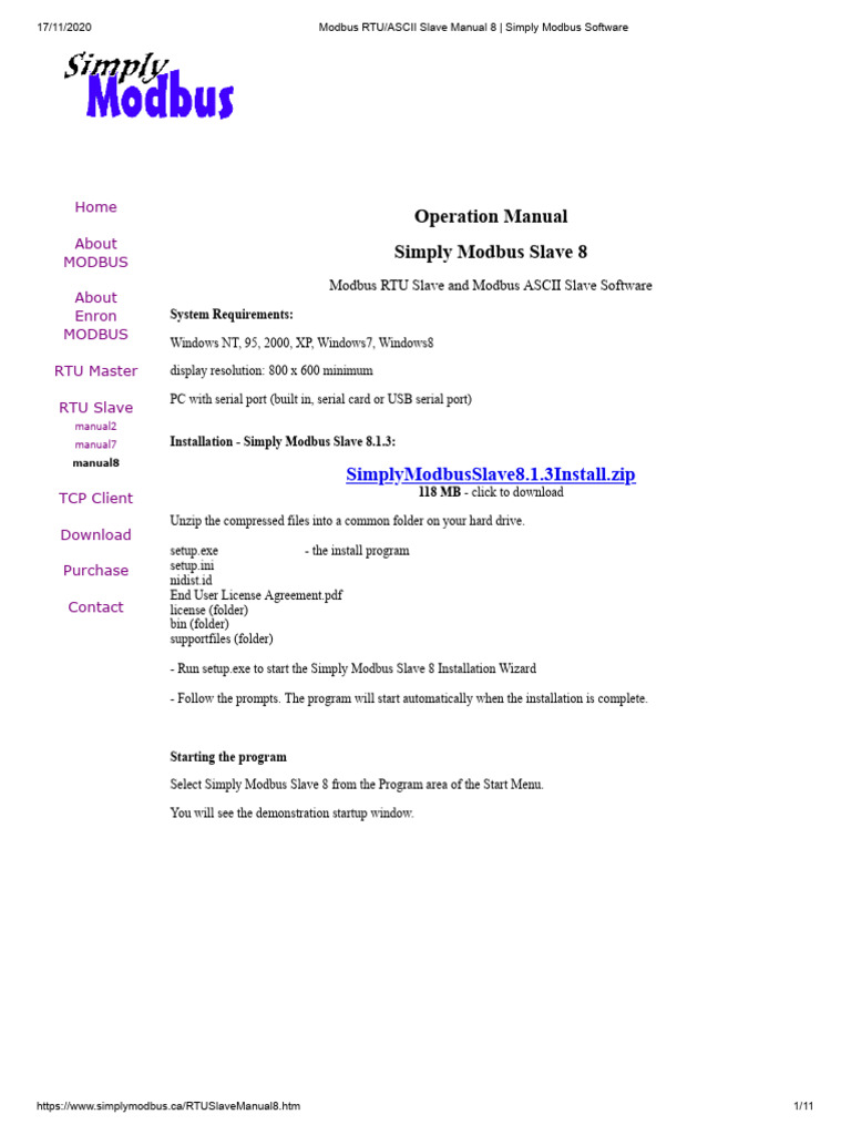 Modbus RTU - ASCII Slave Manual 8 - Simply Modbus Software | PDF | Computing | Computer Engineering