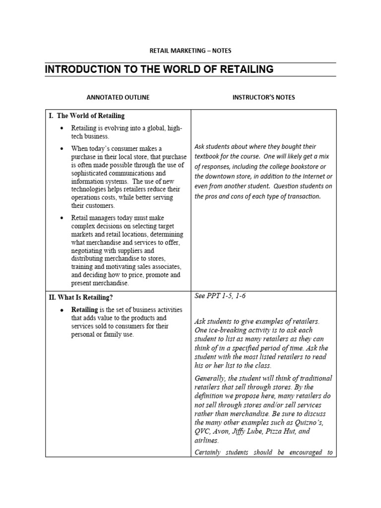 Retail Marketing Notes | PDF | Retail | Strategic Management