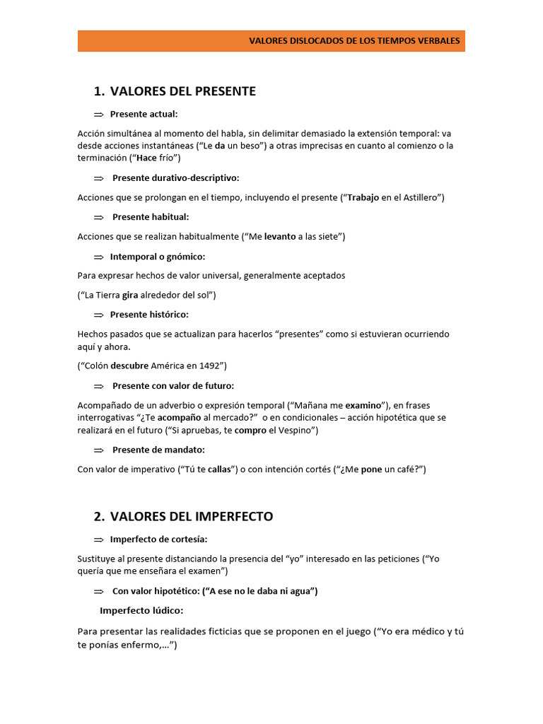 Valores de Los Tiempos Verbales | PDF