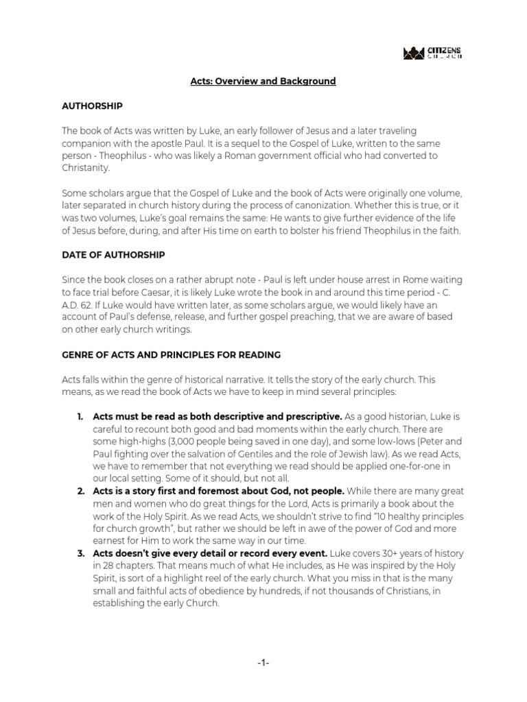 Acts +Background+and+Overview | PDF | Acts Of The Apostles | Gospel Of Luke