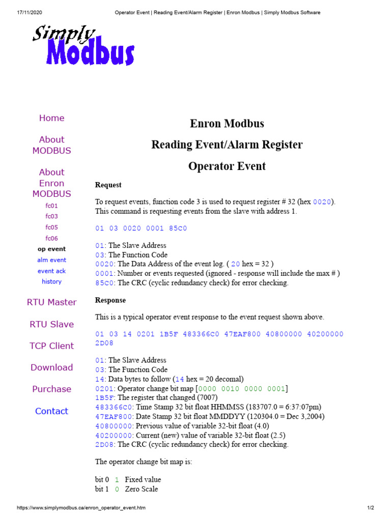 Operator Event - Reading Event - Alarm Register - Enron Modbus - Simply ... Operator Event - Reading Event - Alarm Register - Enron Modbus - Simply ...