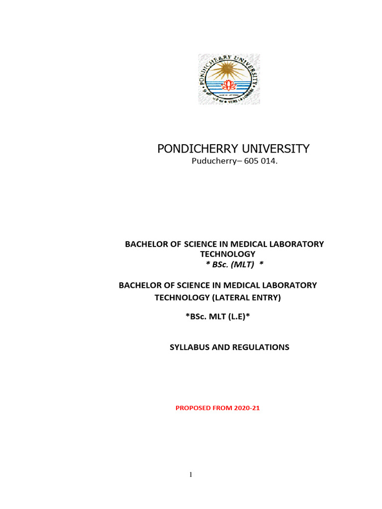 BSc MLT Syllabus and Regulations 2020-21 | PDF | Human Body | Anatomy